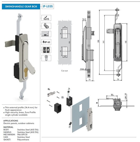 Stainless Steel Swing Handle for 3 Point Locking