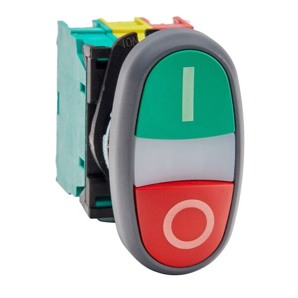 Dual Pushbutton I-O Red + Green - Illuminated 1NO1NC 24VAC/DC